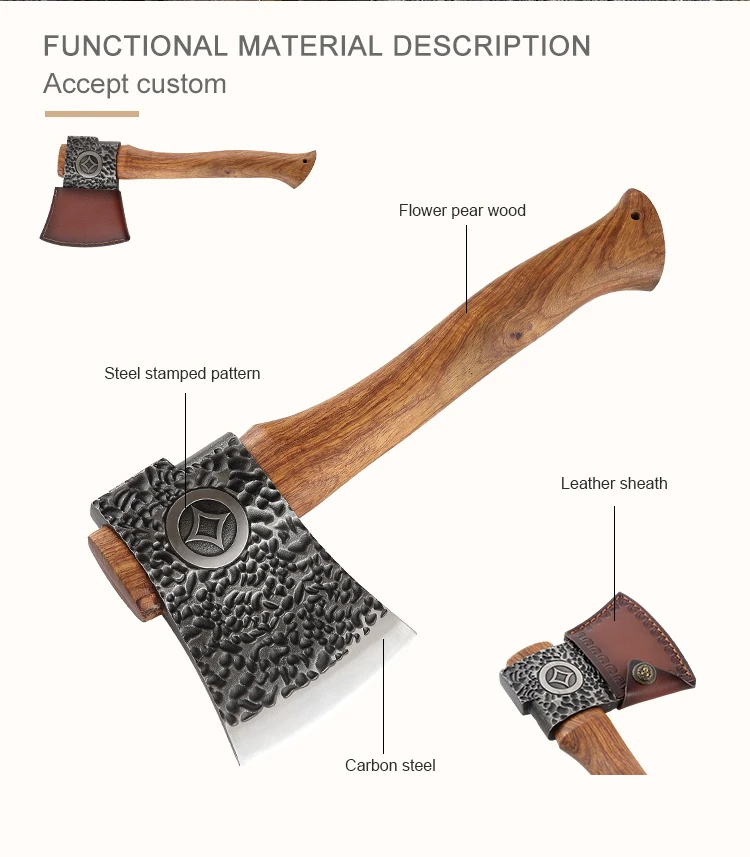 Rosewood Wood Handle Hatchet Axe Straight Handle Hunting Camping ...