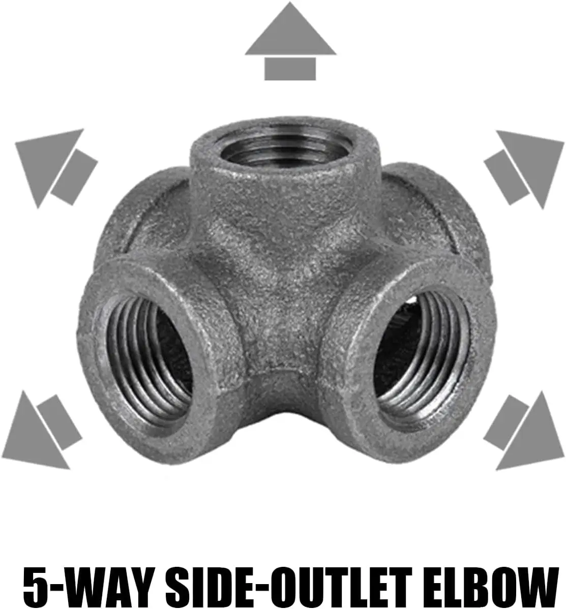 3/4 Black Cast Iron Pipe Fitting 5 Way Side Cross for Vintage Style DIY ...