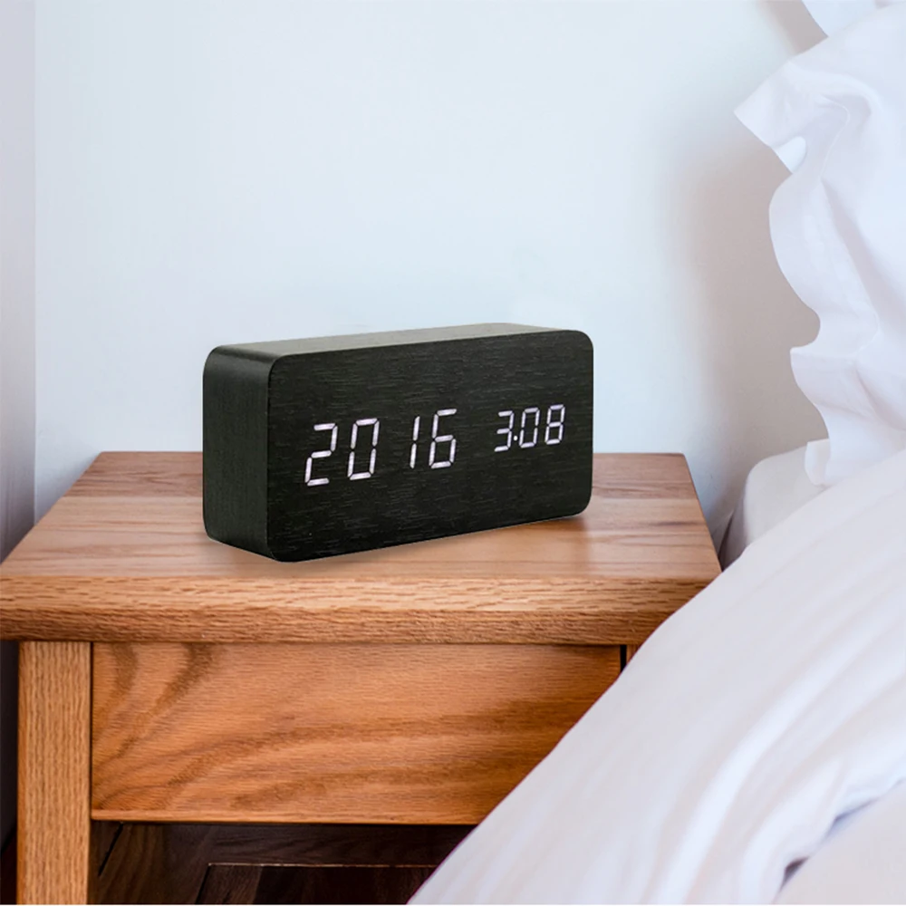 Usb Clocks Led Wooden Alarm Clock Watch Table Voice Control Digital ...
