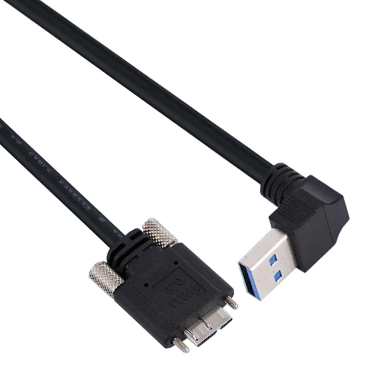 90 Degree Right Angle USB 3.0 a to Micro B Cable Double Screw Lock ...