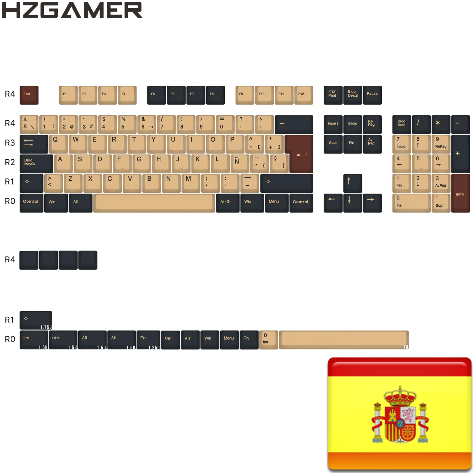 Hzgamer Carbon Iso-es Pbt Cherry Profile Keycap Set Custom Spanish ...
