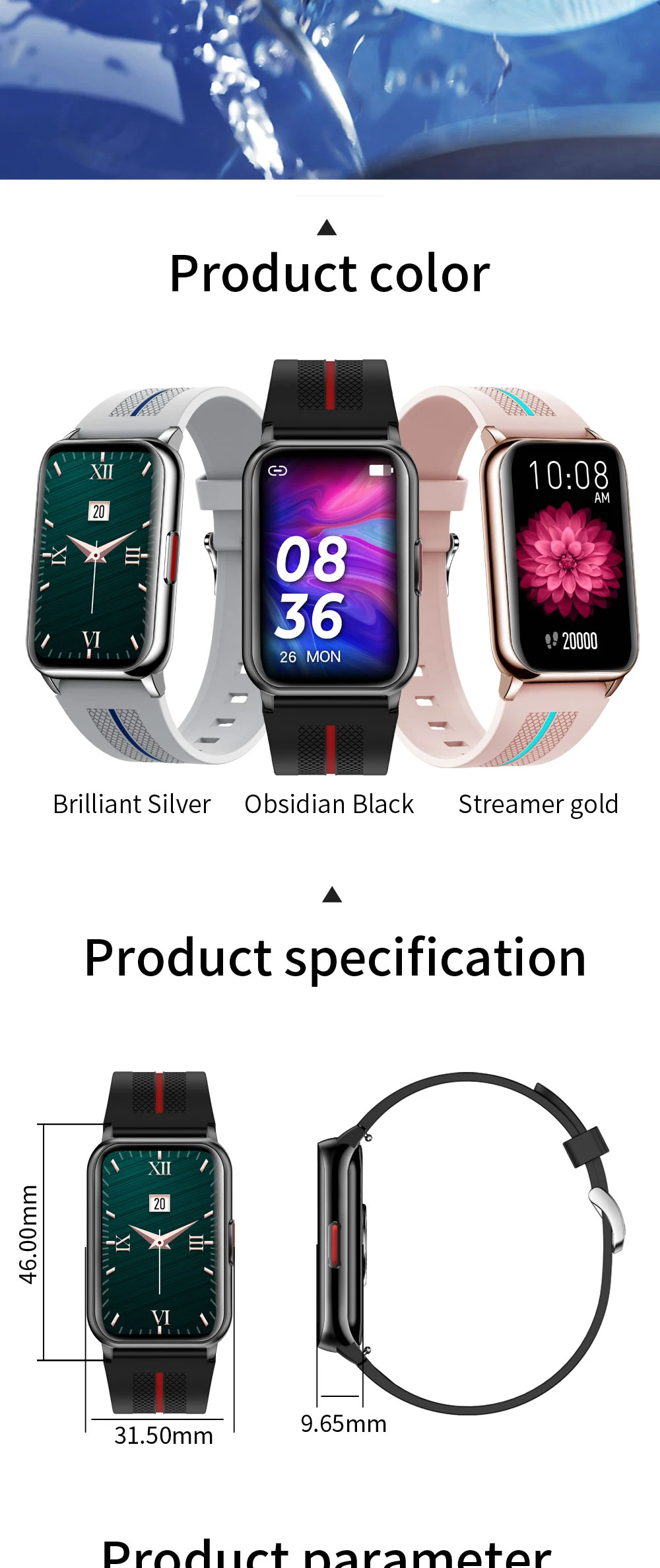 H76 Smartwatch Ip68 Hyperboloid Glass Screen Low Power Heart Rate Bp ...