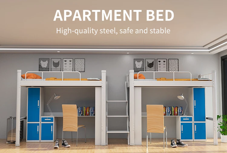Metal Frame Loft Bed With Table Beds Come Office For Adults School ...
