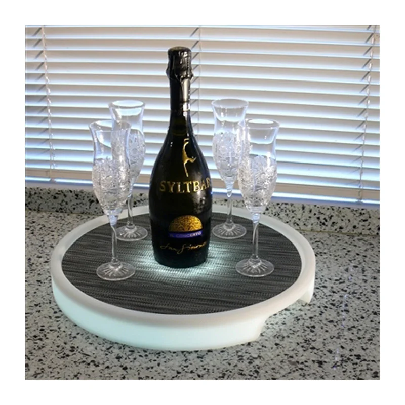 Glowing Round LED serving tray with remote control and rechargeable ...