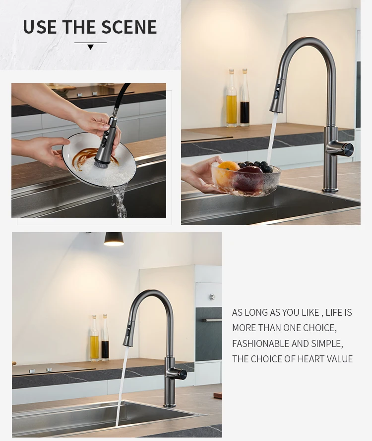 Zinc Pull down Kitchen Mixer Taps - 3 Way Water Filter