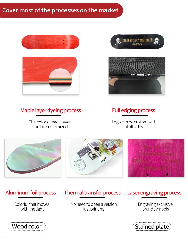 Wholesale 7 Layers Deep Concave Custom Blank Maple Wood Skateboard Deck ...