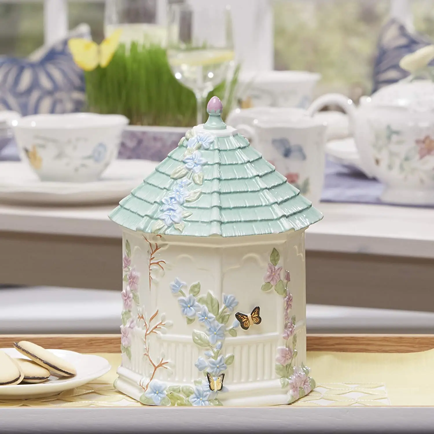 10 Inch Butterfly Meadow Figural Gazebo Ceramic Cookie Jar White ...