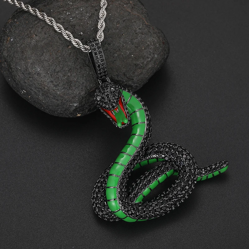 Black and Green Snake Animal Pendant Jewelry Gold Plated Pendant Brass ...