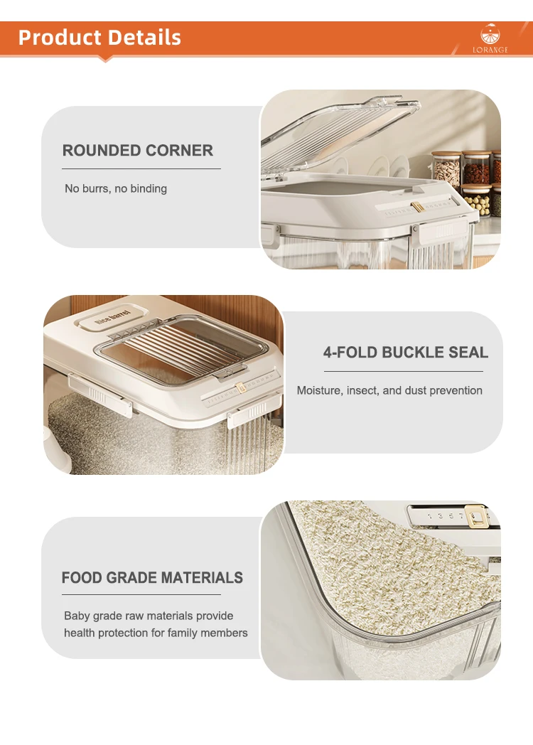 Kitchen 15kg Food Grade Containers Air-tight Thick Rice Bucket With ...