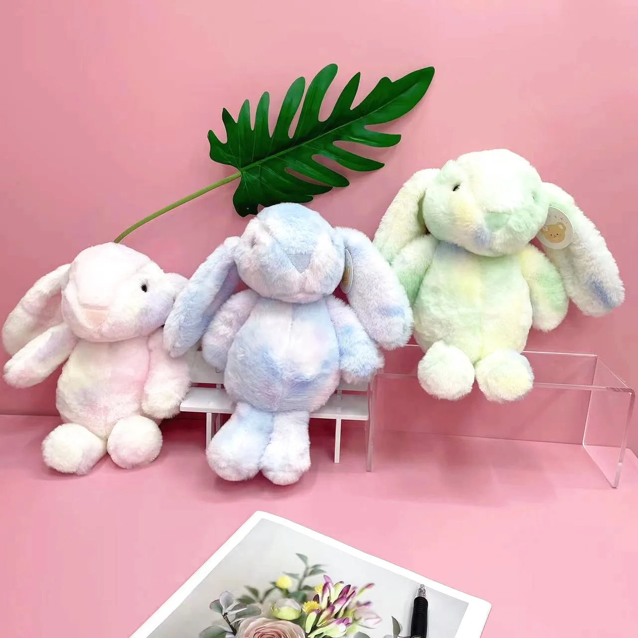 Xr Tie-dyed Color Bunny Plush Toys Dolls Long Ear Grey Rabbit Soft ...