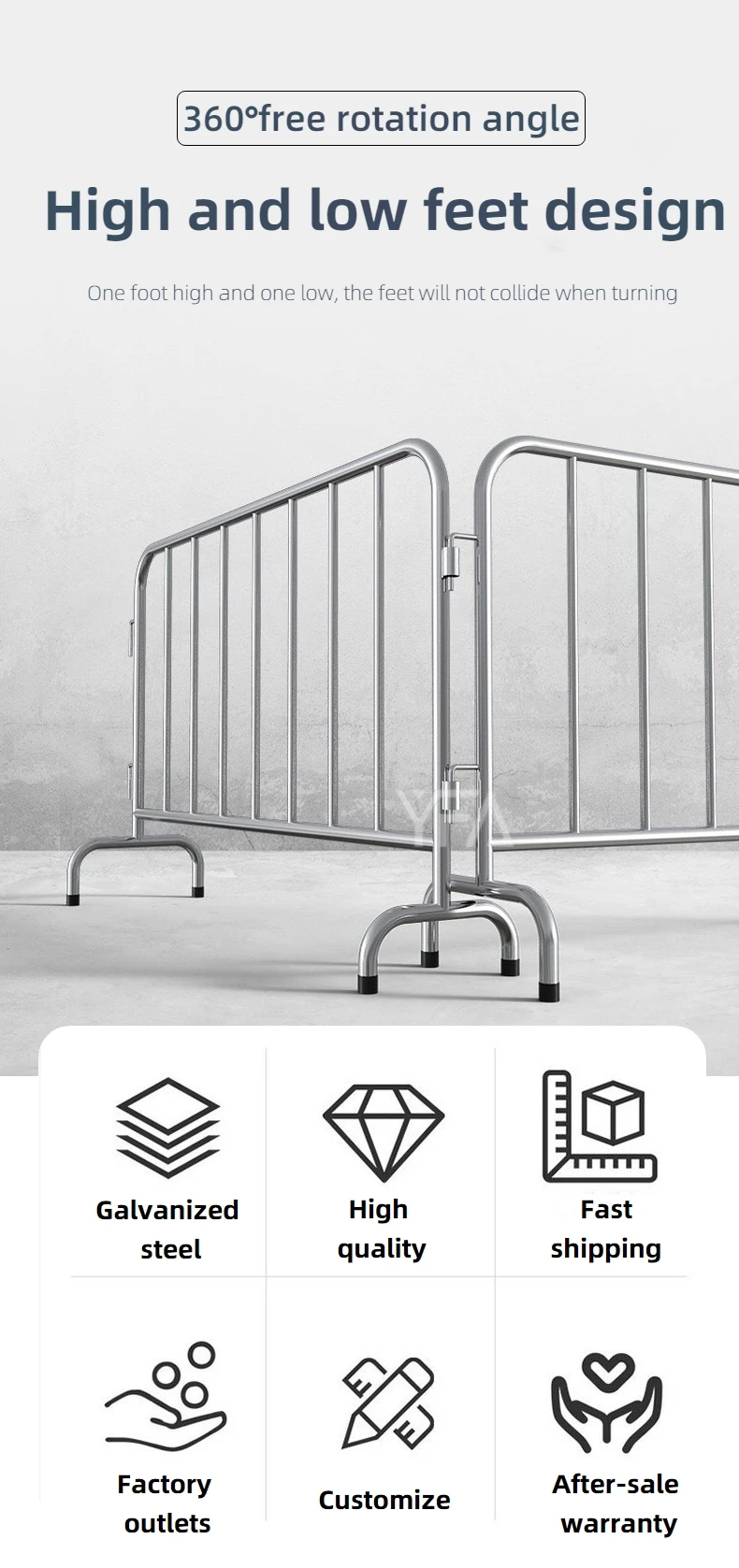 5 Feet Heavy Duty Galvanized Steel Barrier Interlocking Crowd Control ...