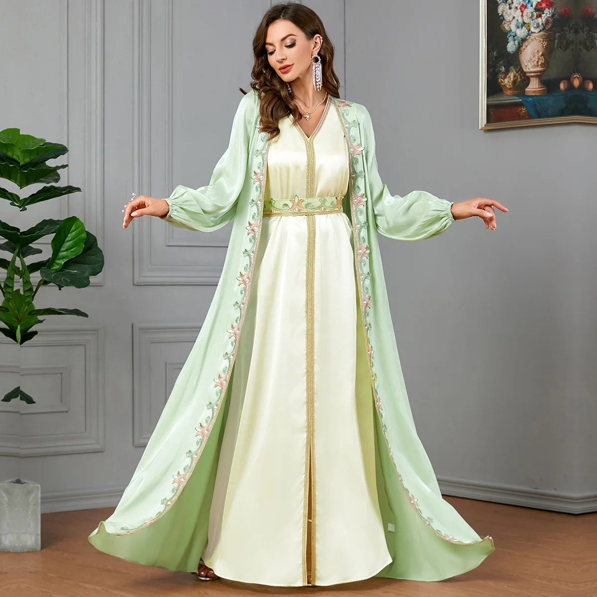 Ladies Dubia Turkey Dresses for Muslim Robe Fashion Casual Elegant Two ...