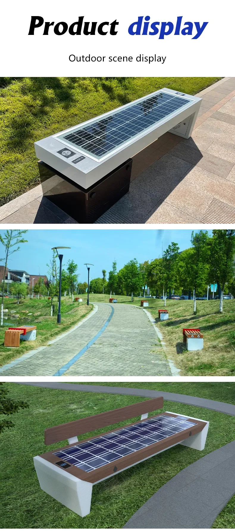 Outdoor Smart Solar Bench Campus Smart Solar Cell Phone Charging Bench ...
