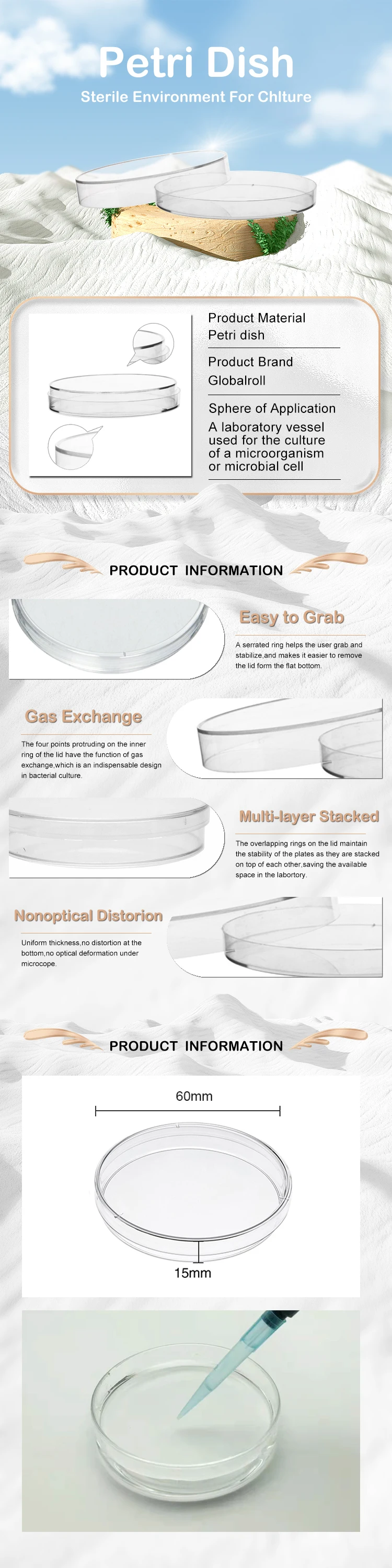 Laboratory Autoclavable Glass Petri Dishes Sterile High Light Transmittance 90*15mm 150mm Petri ...