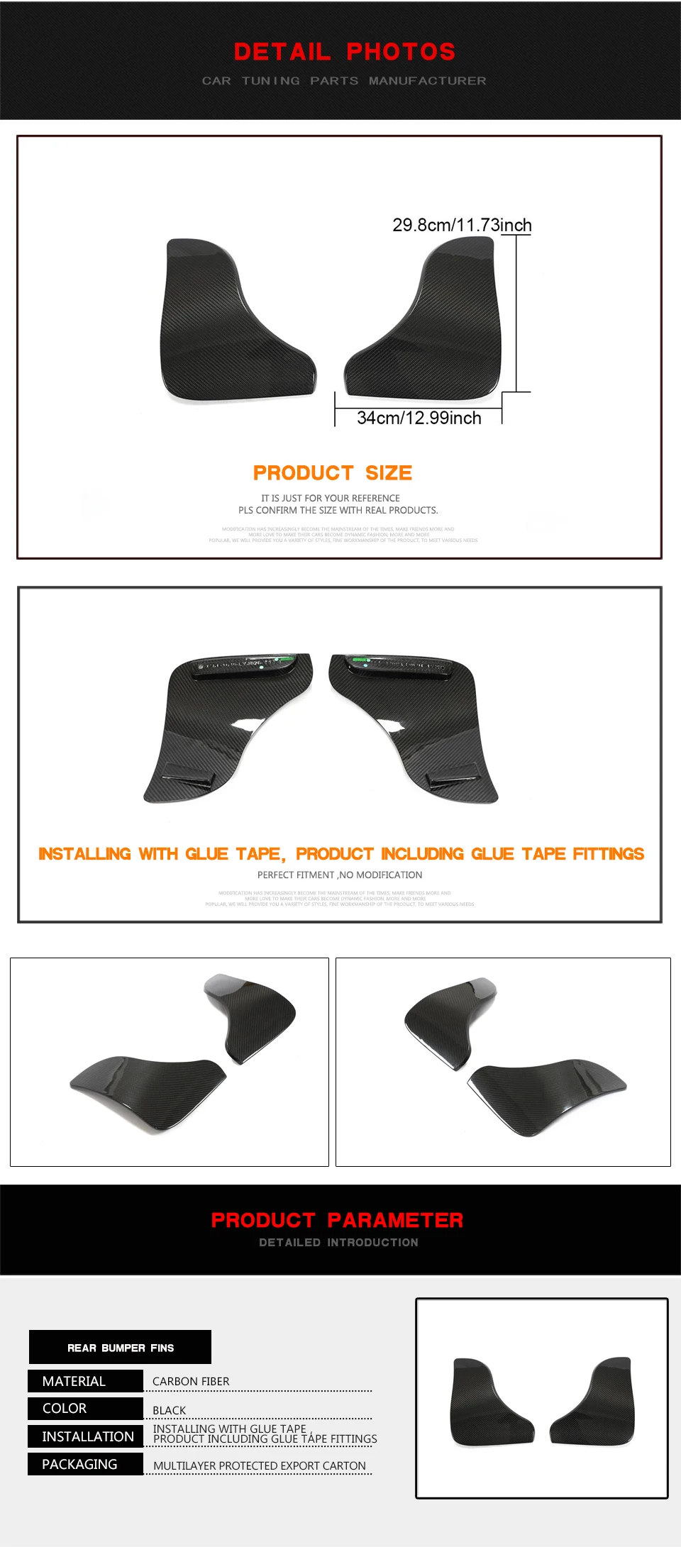 Dry Carbon Fiber Rear Bumper Canards For Tesla Model Y 2016-2021 2pcs ...