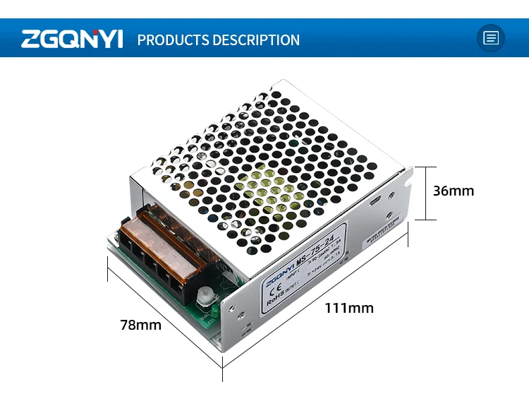 MS-75w-24v Slim Type Power Supply 24 Volt Power Supply Ac to Dc 75W 24V ...