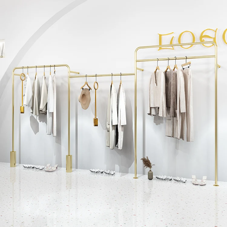 Custom Shop Coat Hanging Clothes Metal Gold Display Garment Stand Steel ...