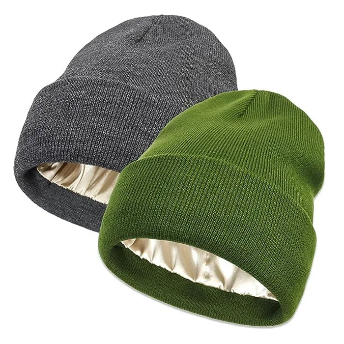 Customized Cuffed Silk Satin Lined Beanie Winter Hat