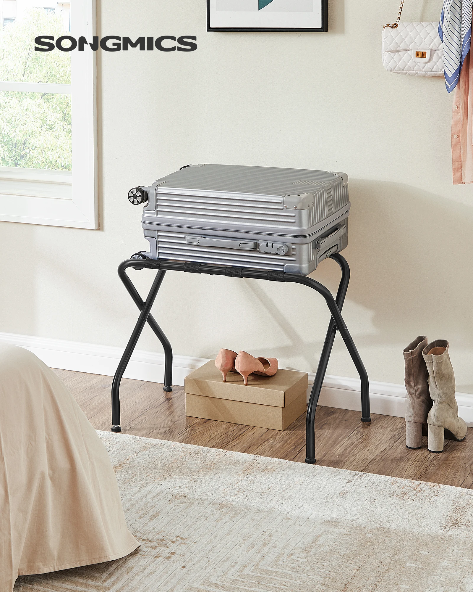 Songmics Metal Folding Luggage Rack Heavy Duty Suitcase Stand Hotel ...