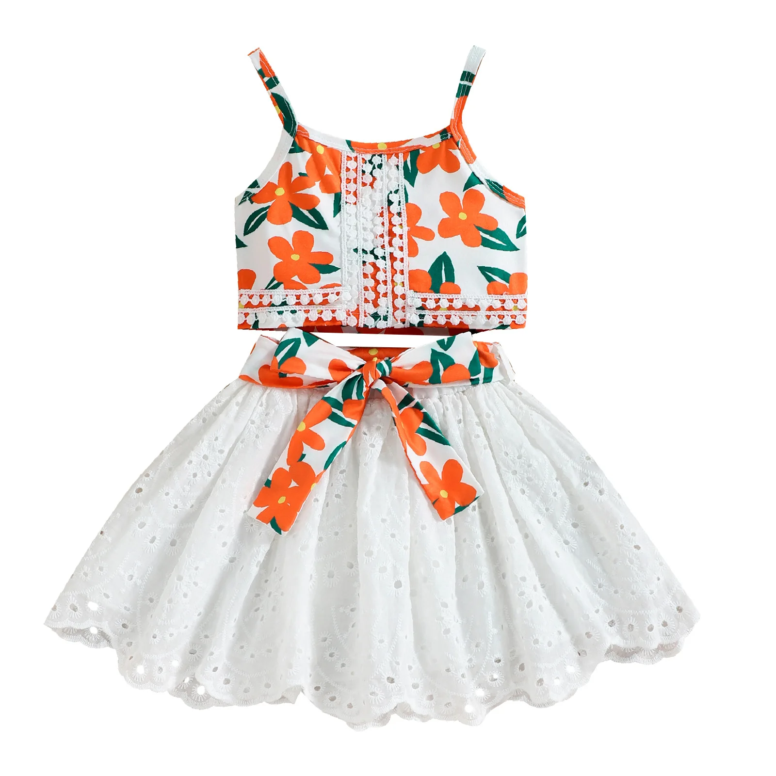 Conyson 2023 Kids Clothing Set - Ruffle Blouse & Lace Suspender