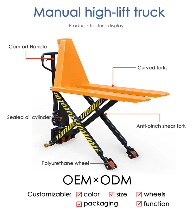 High Lift Pallet Jack 1000kg 1500kg Pallet Trolley Rough Terrain ...