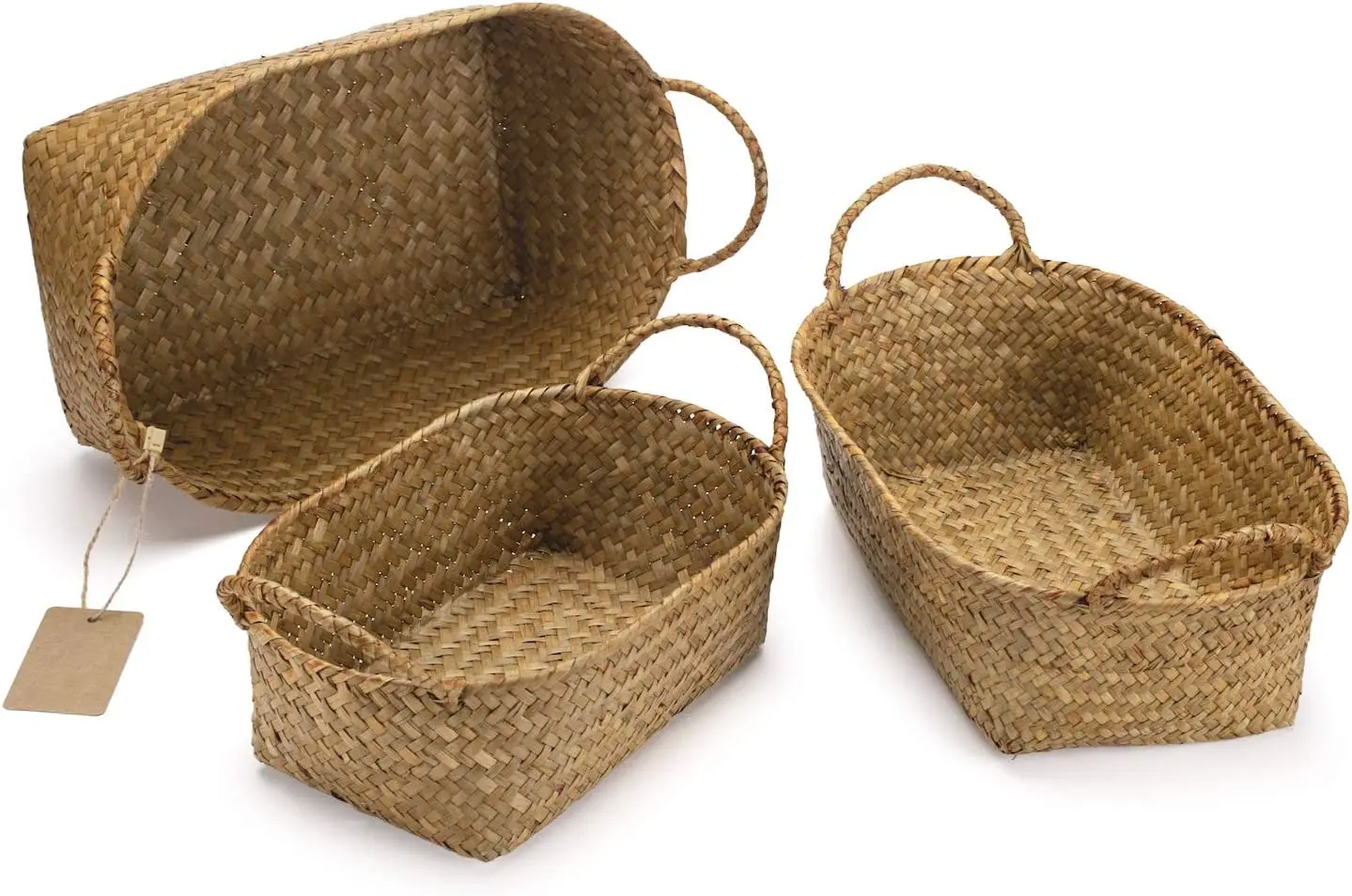 Seagrass Woven Baskets For Storage Natural Shelf Basket With Handle For ...
