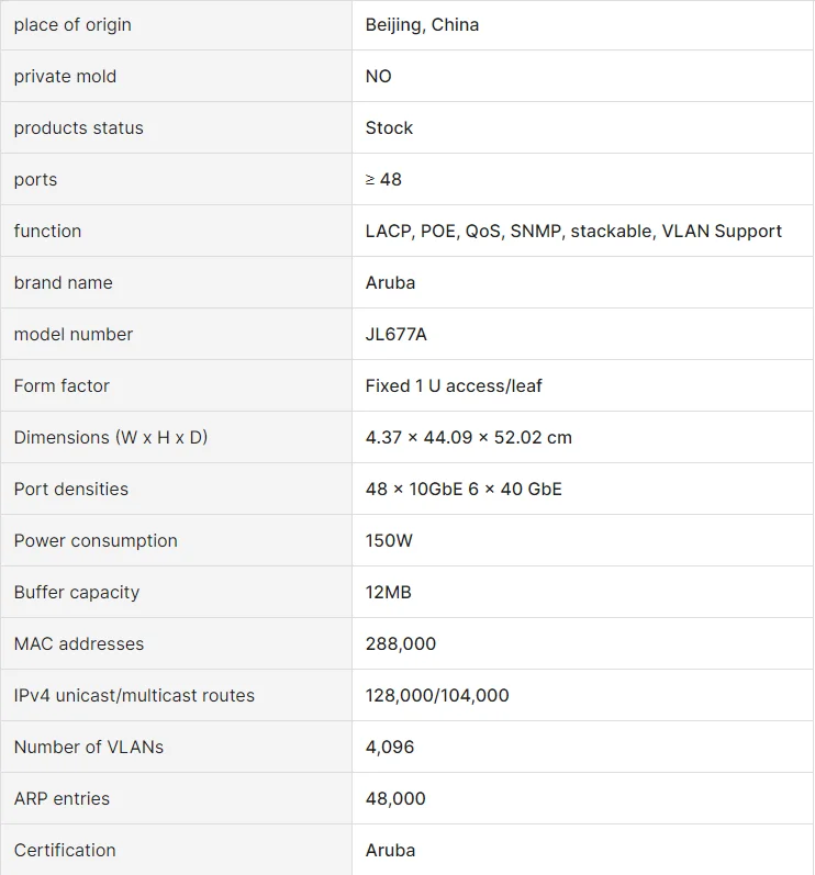 New Aruba JL677A HPE Aruba Networking 6100 24G Class4 PoE 4SFP + 370W ...