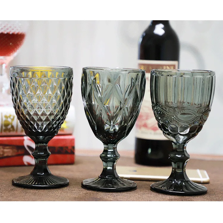 Embossed Design Vintage Wine Goblet Glassware 300ml Capacity Pink Color ...