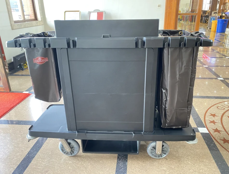 Hotel Room Multifunctional Plastic Cleaning Housekeeping Cart Black ...