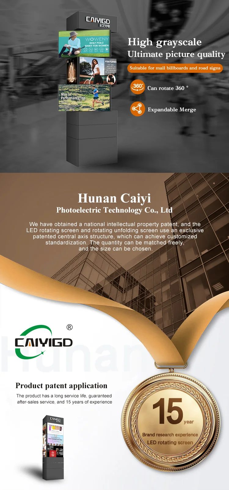 Mechanical Triangle Rotating Tower LED Display Screen - 360° Outdoor ...