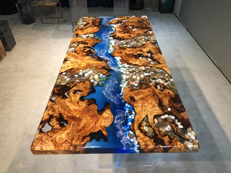 Custom Walnut Wood Epoxy Resin Modern Dining Table - ODM | Wholesale