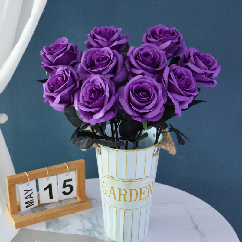 Artificial Flower Rose Realistic Single Stem Fake Silk Rose Bouquet For ...