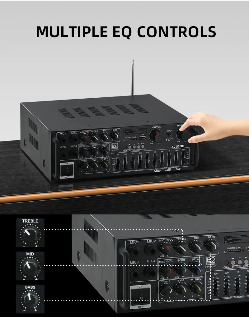 AV-326BT Karaoke Amplifier - 4 Mic Input, 300W + 300W Power Home Stereo ...