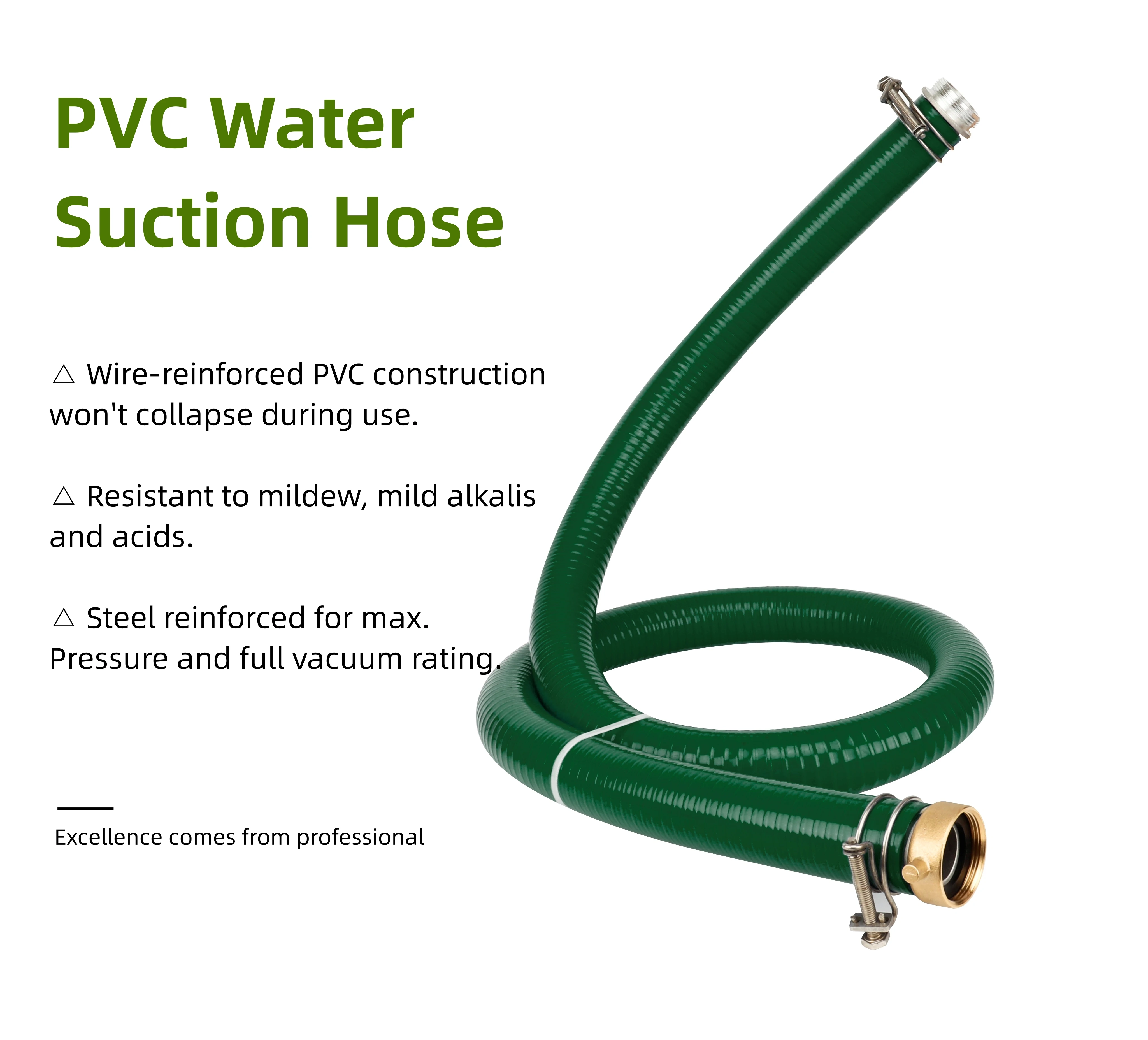 Pvc Suction Hose 2" ID 20ft Green Water Pump Hose With Pin Lug ...