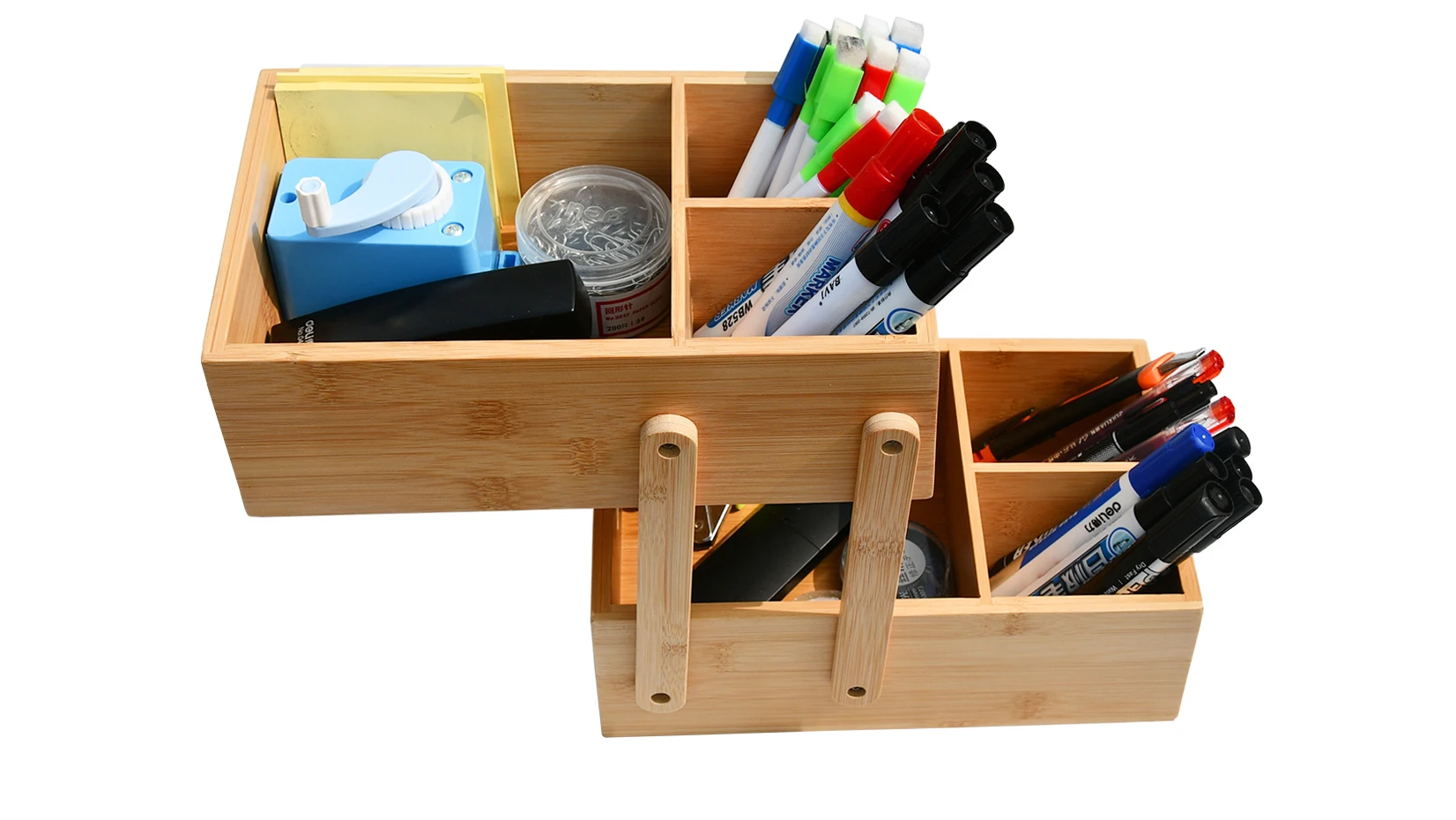 Portable Bamboo Desktop Organizer With Multiple Functions 2 Tier ...