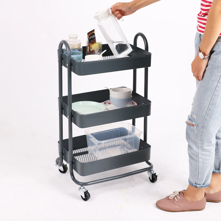 3 tier utility rolling storage shelves trolley cart with lockable ...