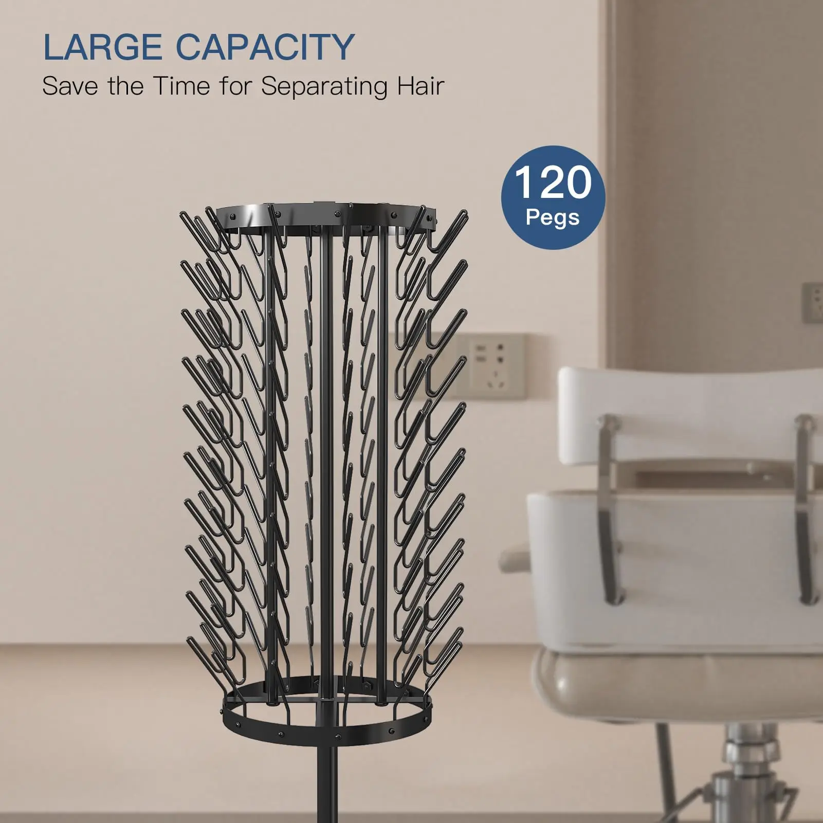Rotation Braiding Hair Rack - 120 Pegs, Adjustable Holder