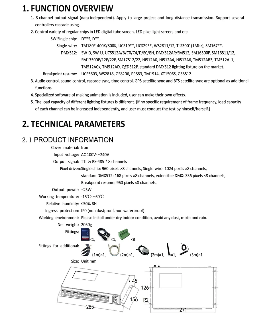 K-sy-418 Pixel Controller Ac100v-240v Ttl & Rs-485 X 8 Channels Digital ...