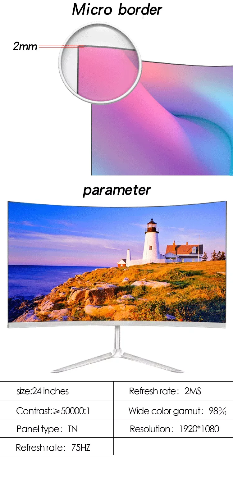 24英寸ips面板fhd显示器3000R无名办公显示器1920*1080 pc led显示器| Alibaba.com