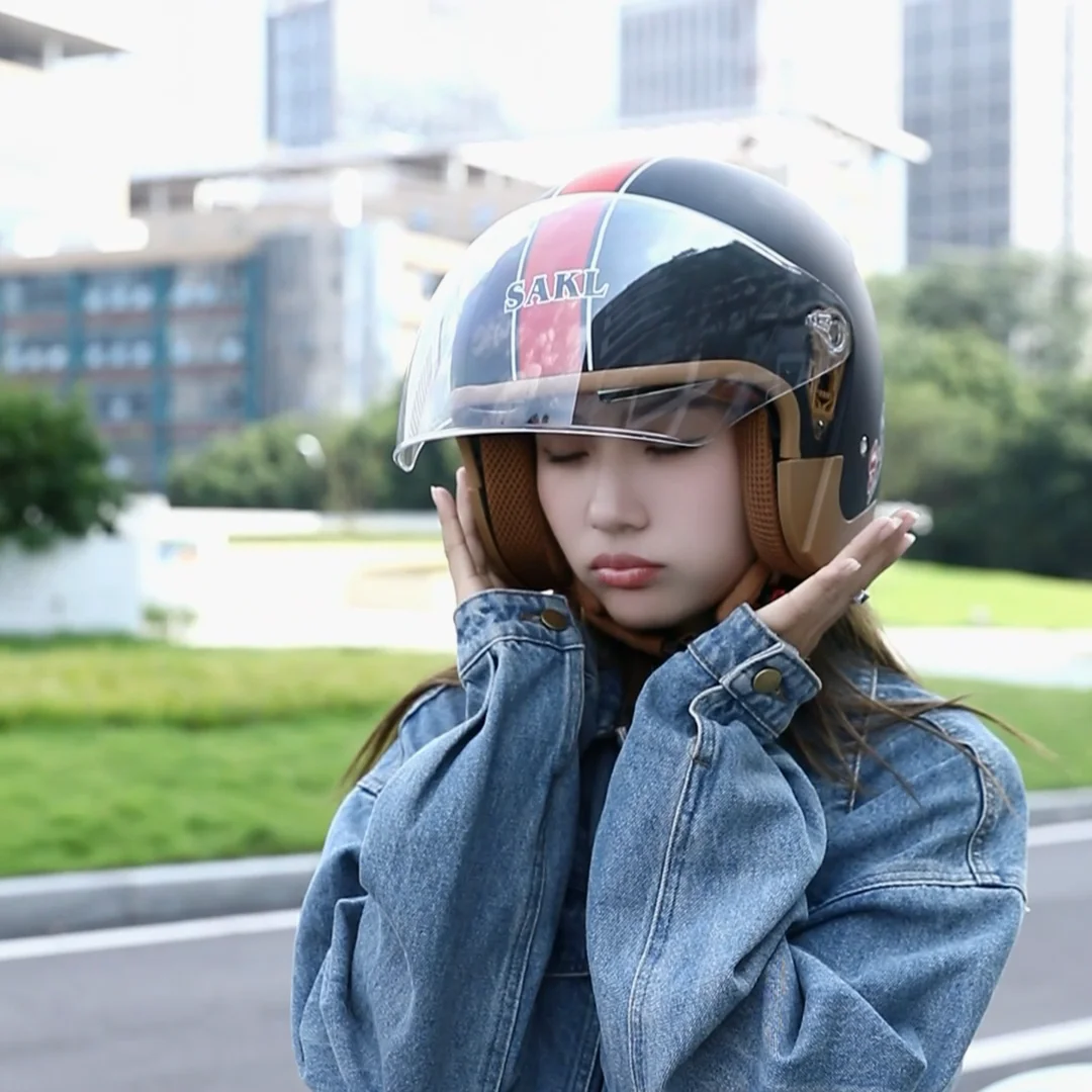 3/4 Half Face Motorcycle Helmet With Detachable Lining Electroplated ...