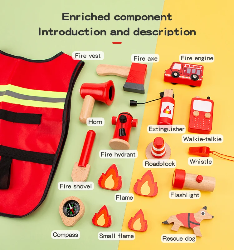Fashion Children's House Firefighter Role-playing Toy Set Wooden ...