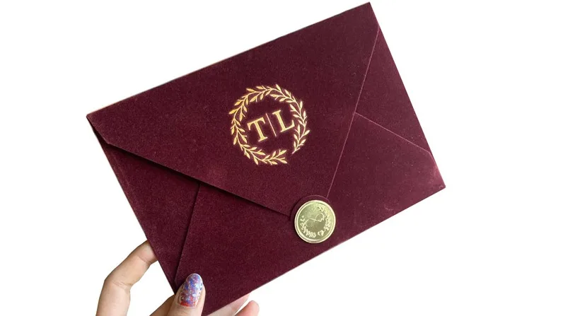 Custom Luxury Burgundy Velvet Envelopes Vintage Suede Paper Wedding ...