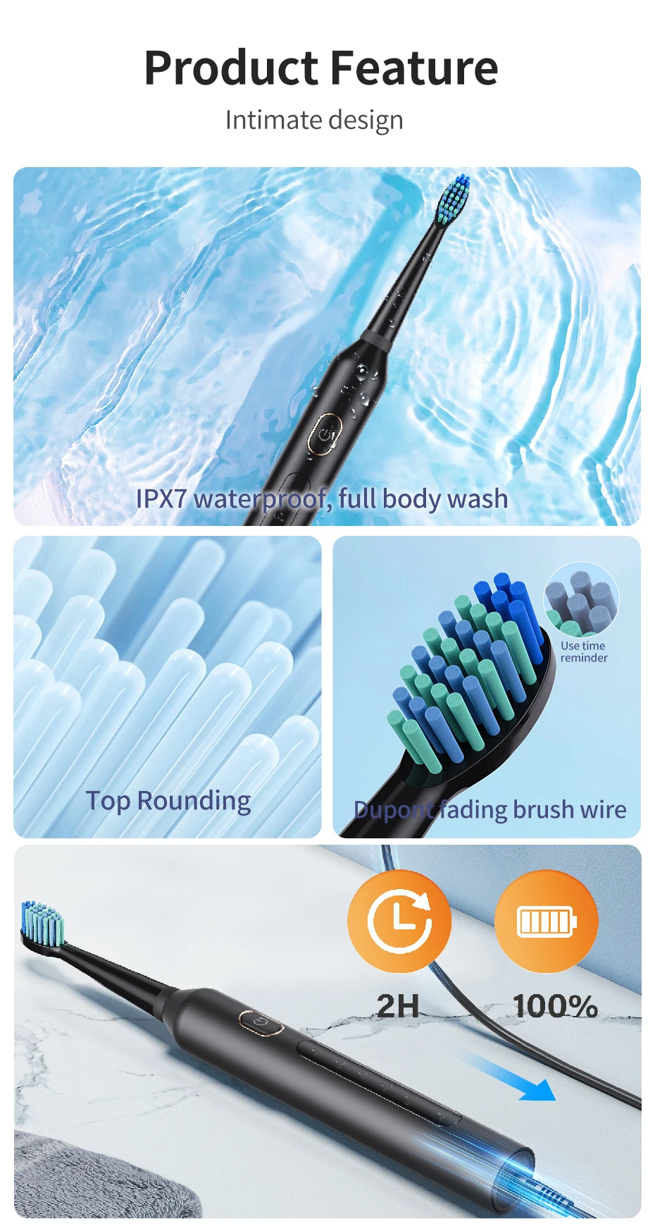 Travel Portable Ultrasonic Automatic Toothbrush White Soft Waterproof ...