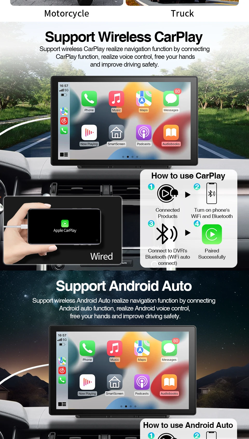 GRANDNAVI 9 Inch Portable Car Radio with Carplay Monitor
