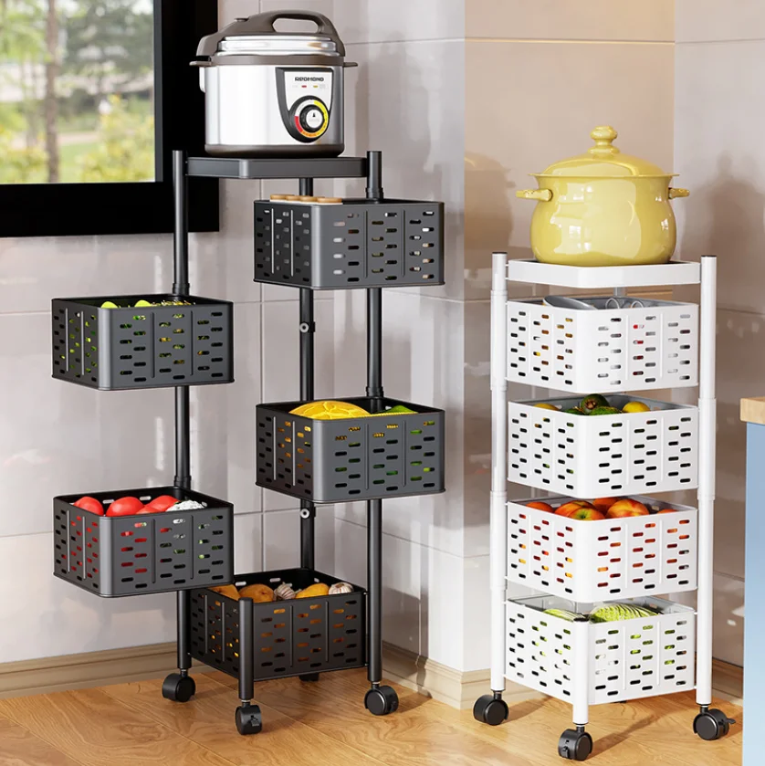 Kitchen Rotating Storage Shelves Rack Multi Layer Removable Basket ...