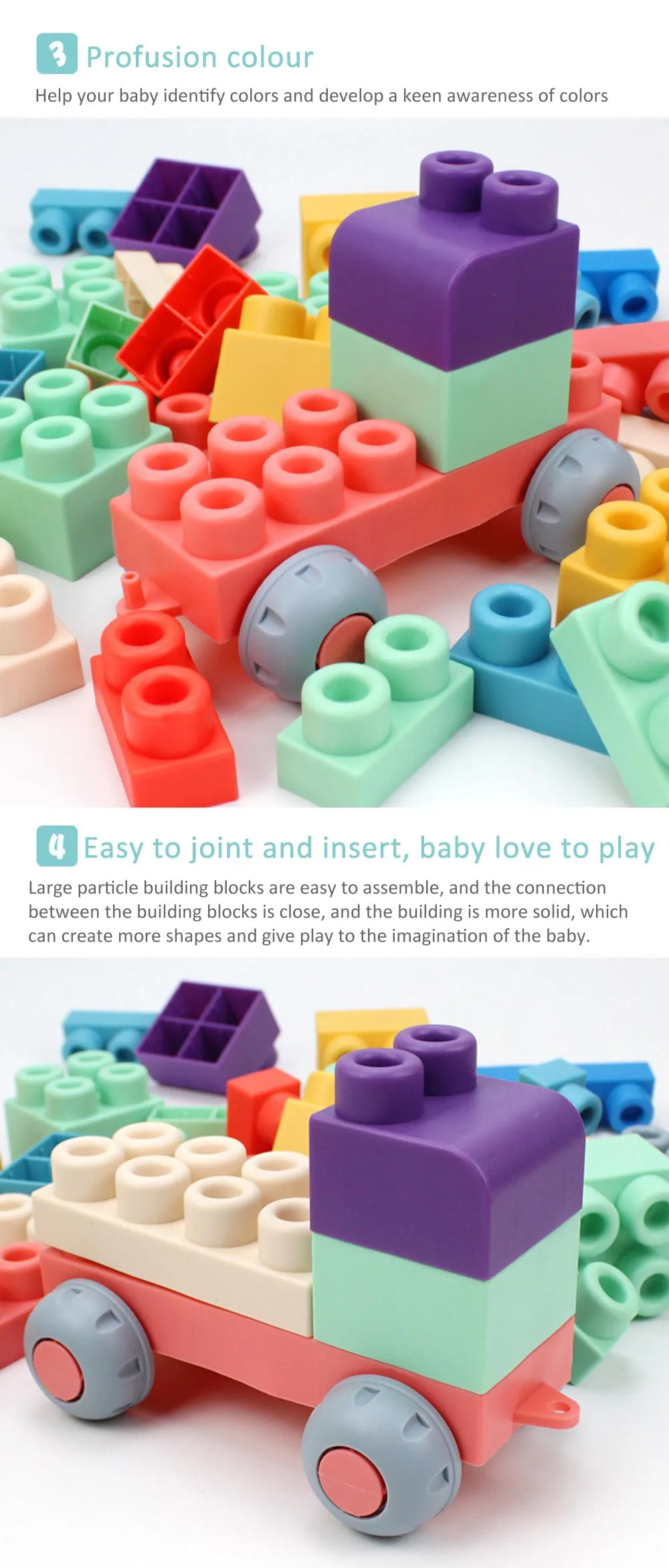 Soft Rubber Large Particle Building Blocks Baby 0-3 Years Old Silicone ...