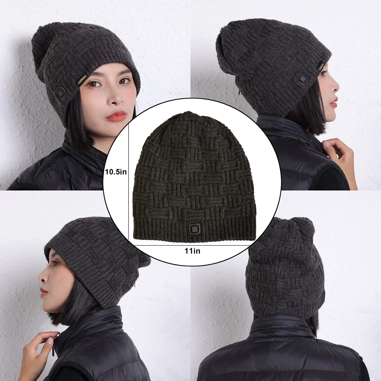 Unisex Electric Heated Hat Rechargeable Battery Winter Warm Heating Cap ...