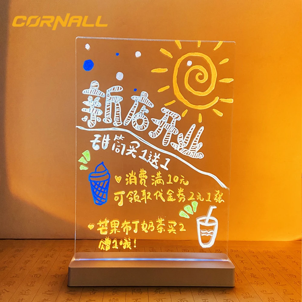 Custom Usb Luminous Base Acrylic Led Message Note Board Rewritable ...