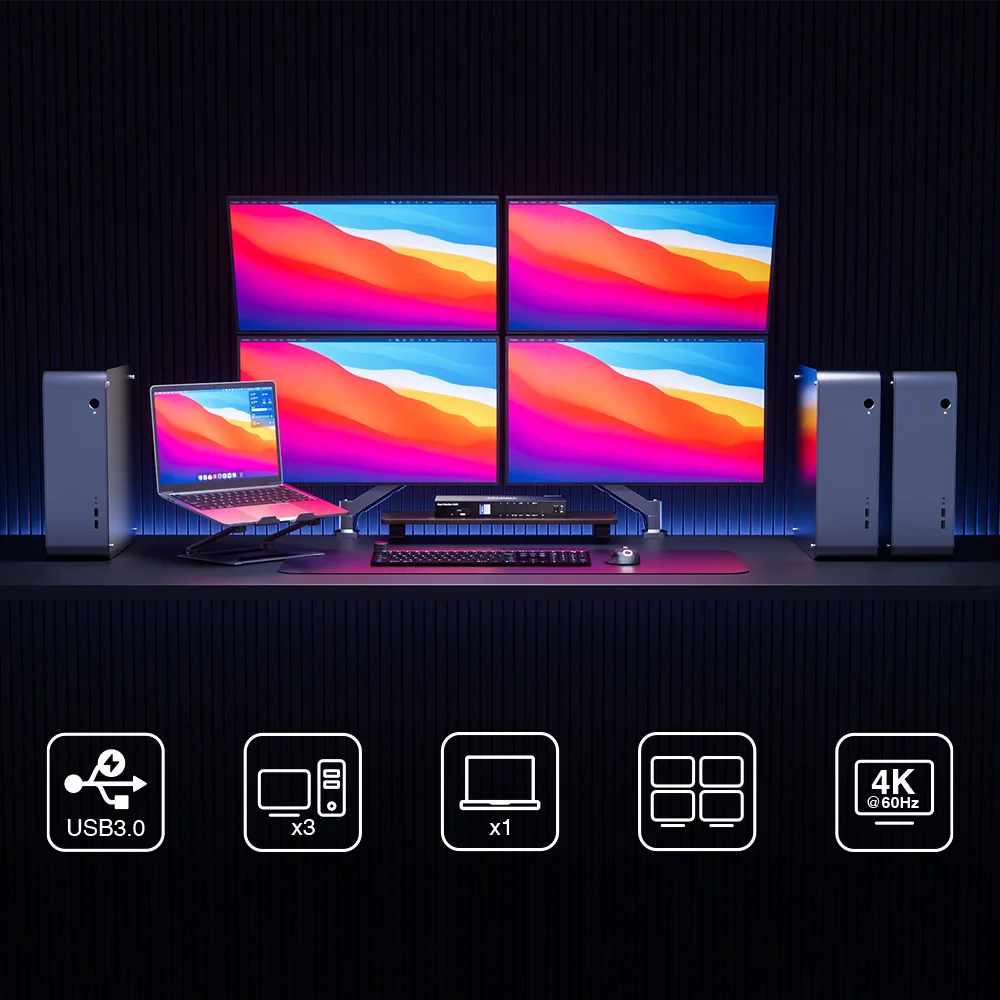 Tesmart Quad Monitor Mst Kvm Docking Station Kit Support 4k60hz Edid ...