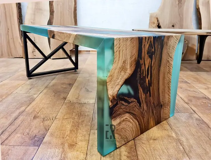 Live Edge Wood Slab River Table - Solid Wood & Epoxy Resin